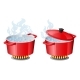 Set of Red Pans with Boiling Water, Vectors | GraphicRiver