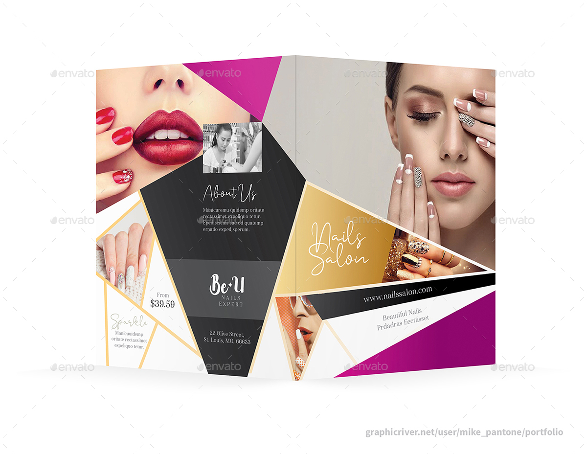 Nails Salon Bifold / Halffold Brochure 2, Print Templates | GraphicRiver