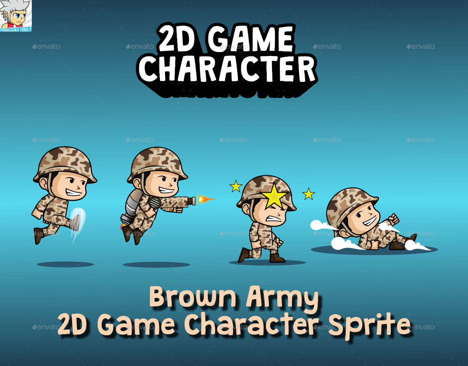 Brown Army 2D Game Character Sprite, Game Assets | GraphicRiver