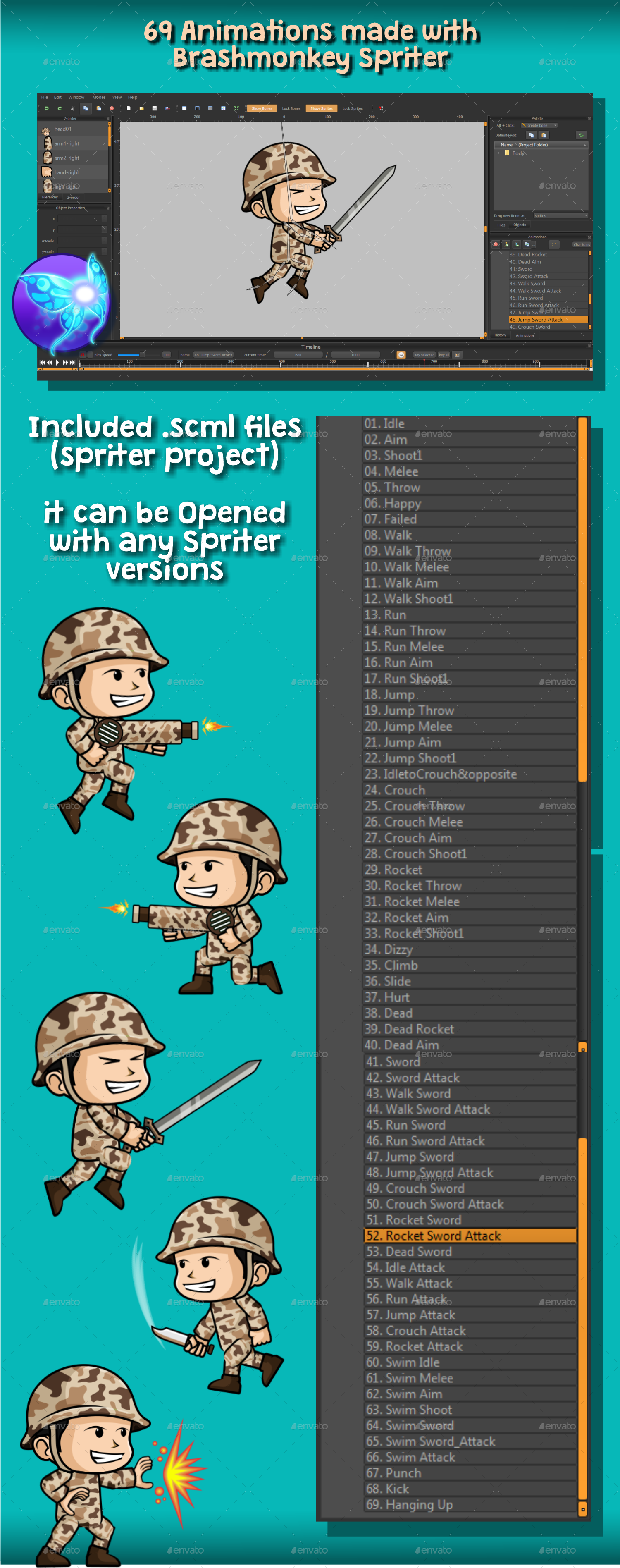 Brown Army 2D Game Character Sprite, Game Assets | GraphicRiver