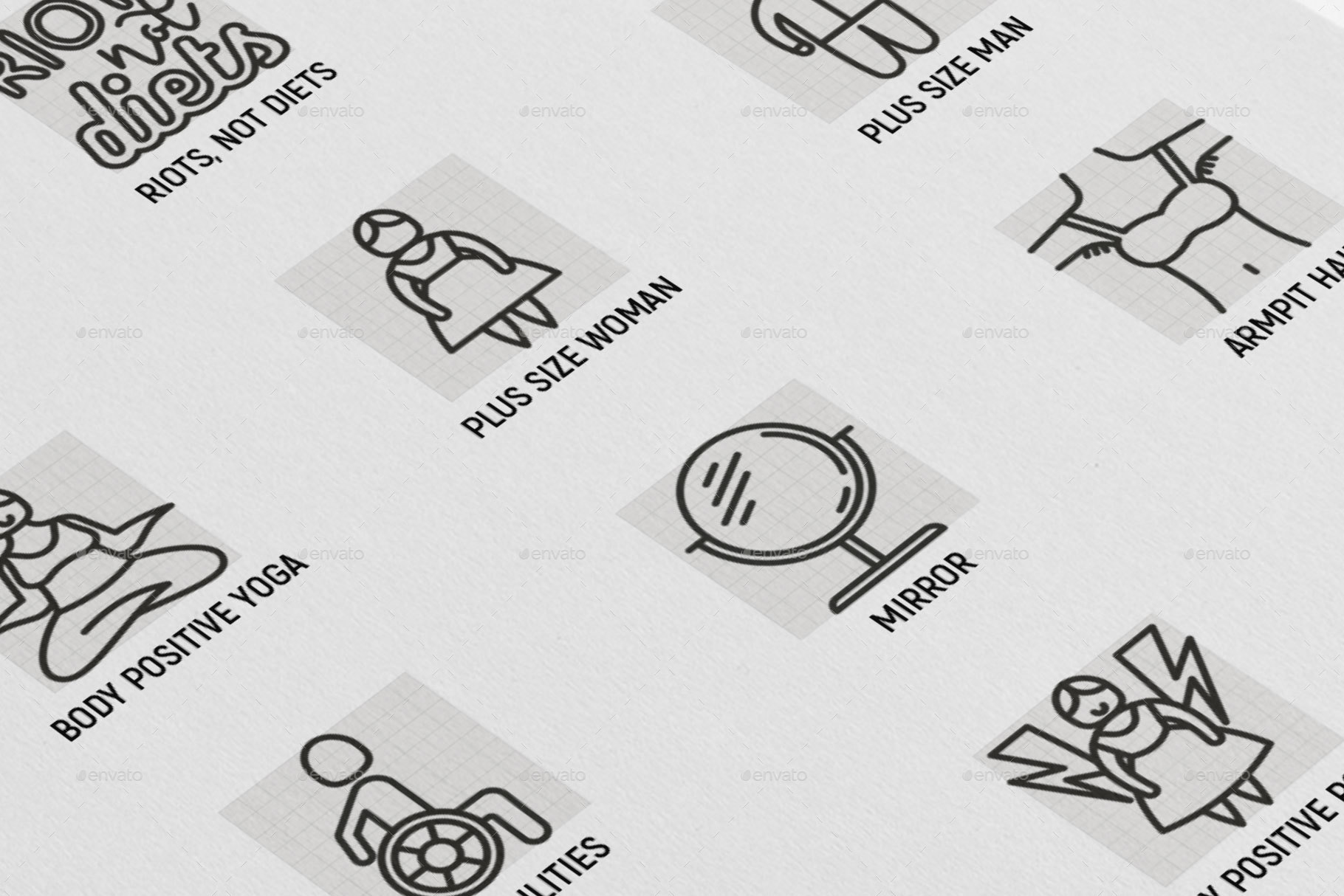 Body Positive | 16 Thin Line Icons Set, Icons | GraphicRiver