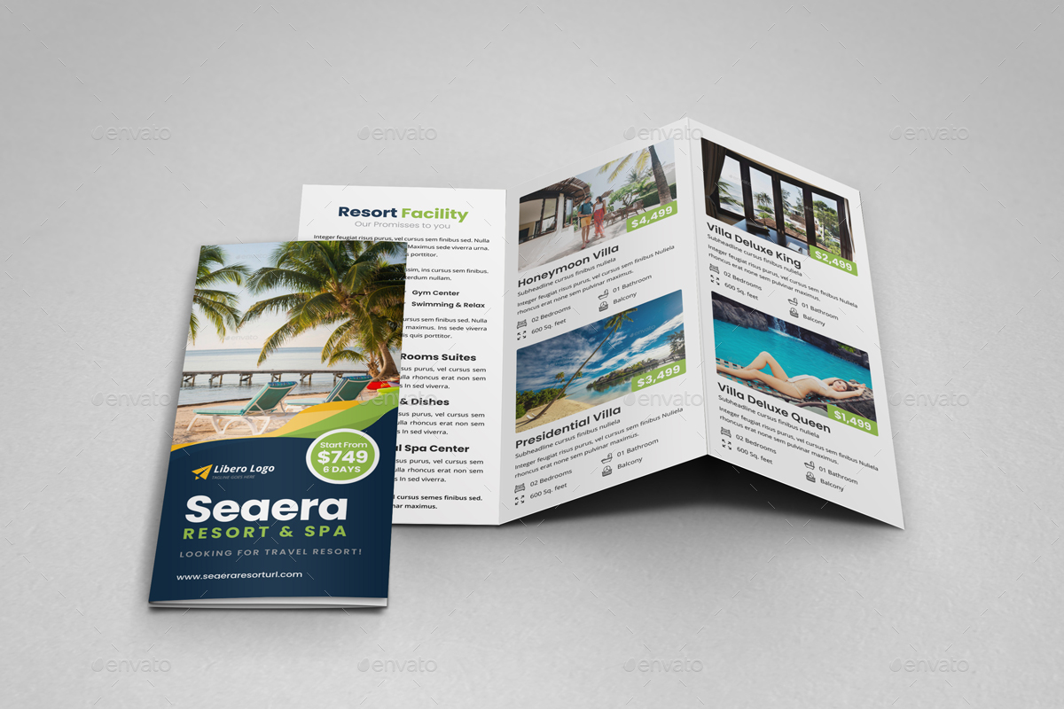 Travel Resort Trifold Brochure Design v2, Print Templates | GraphicRiver