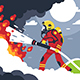 Flat Fire Fighting Man Puts Out Fire, Vectors | GraphicRiver