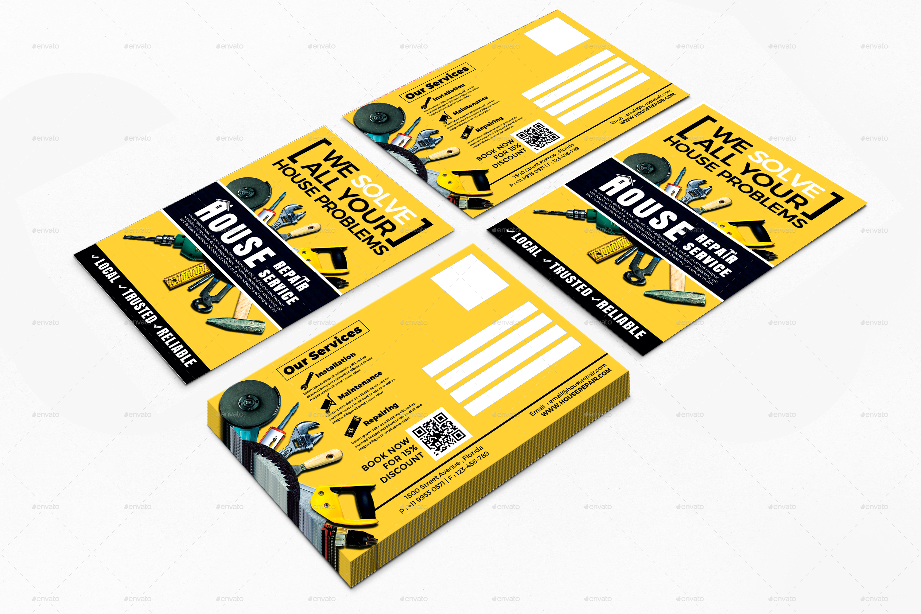 House Repair Company Service PostCard, Print Templates | GraphicRiver