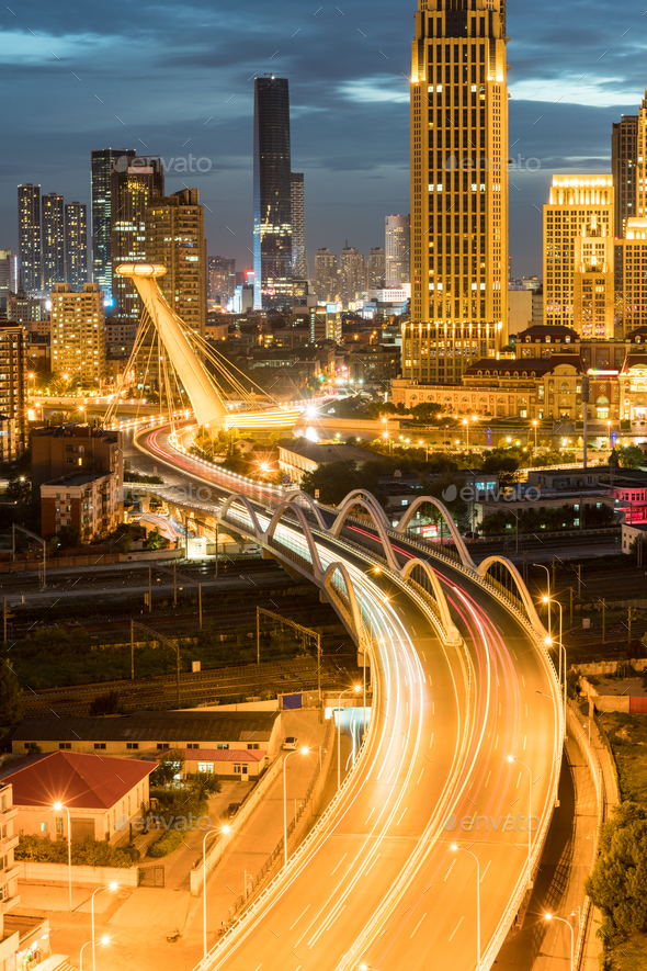 curved city road at night Stock Photo by chuyu2014 | PhotoDune