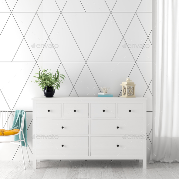 Interior of modern living room with commode 3D rendering Stock Photo by ...