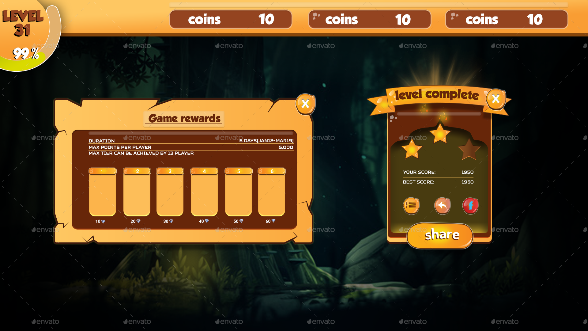 Forest Theme UI Pack - GUI Components, Game Assets | GraphicRiver