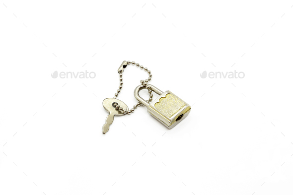 Padlock and key for bag or suitcase on white background Stock Photo by ...