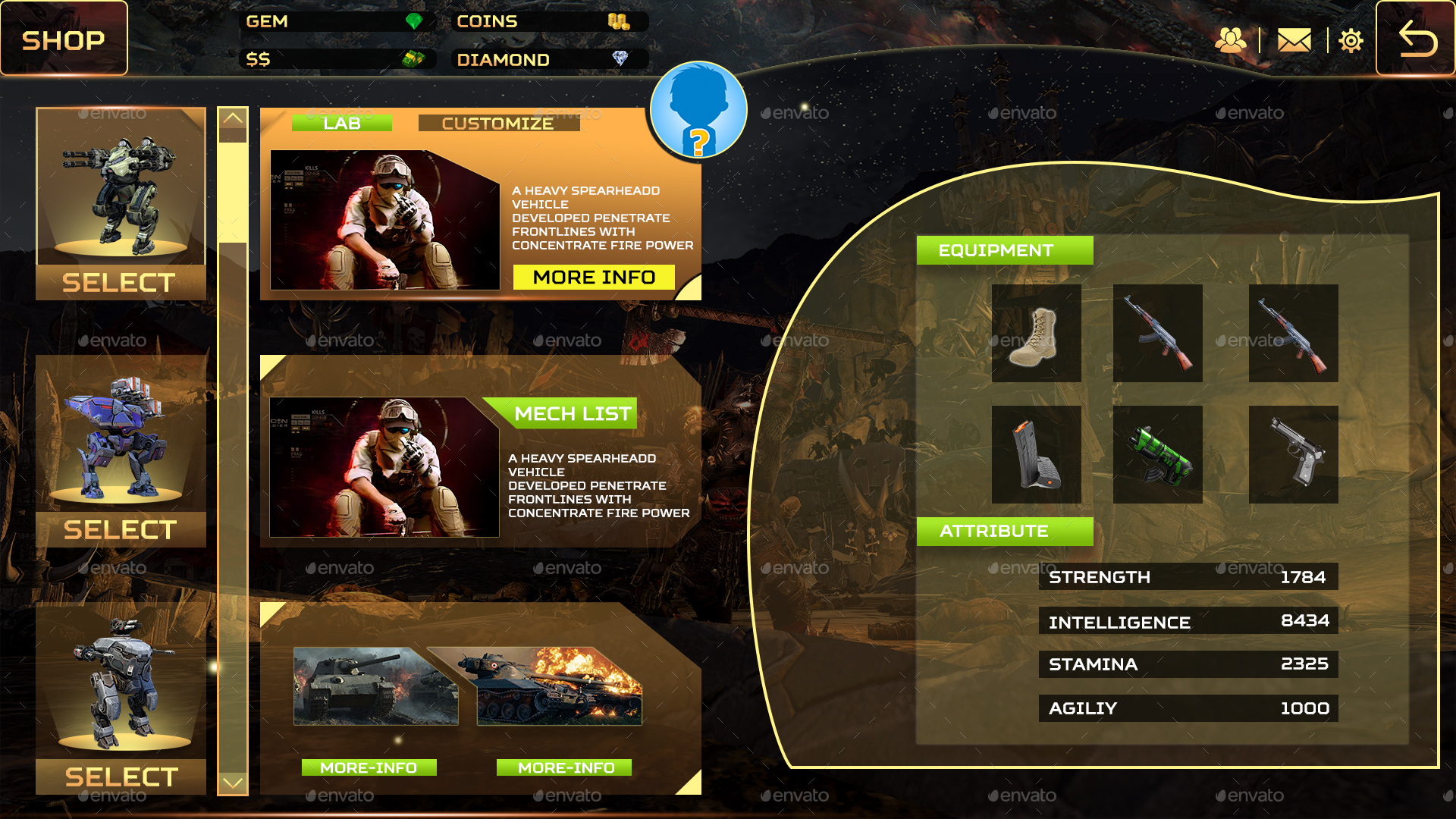 War and Combat Theme Game UI Pack, Game Assets | GraphicRiver