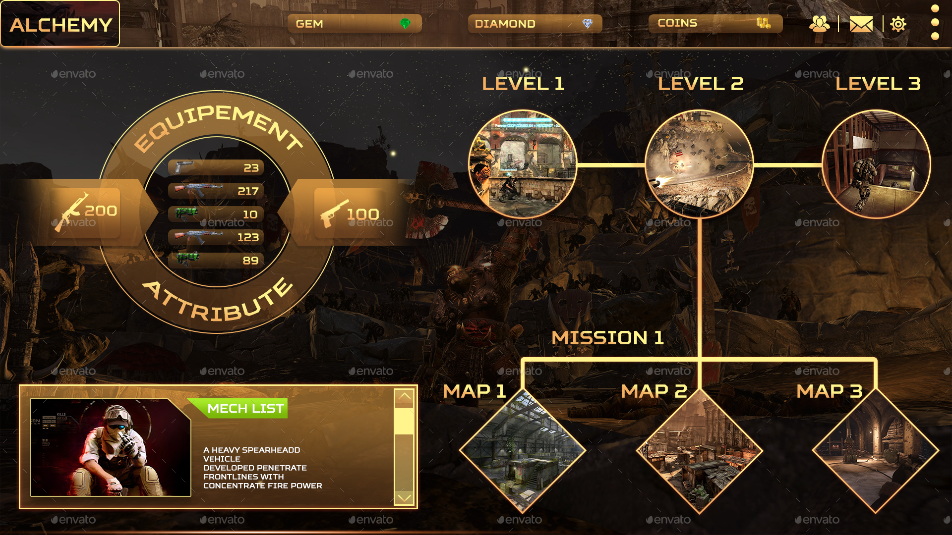 War and Combat Theme Game UI Pack, Game Assets | GraphicRiver