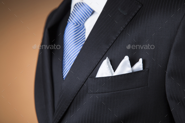detail of a silk pocket handkerchief with an elegant outfit Stock Photo ...