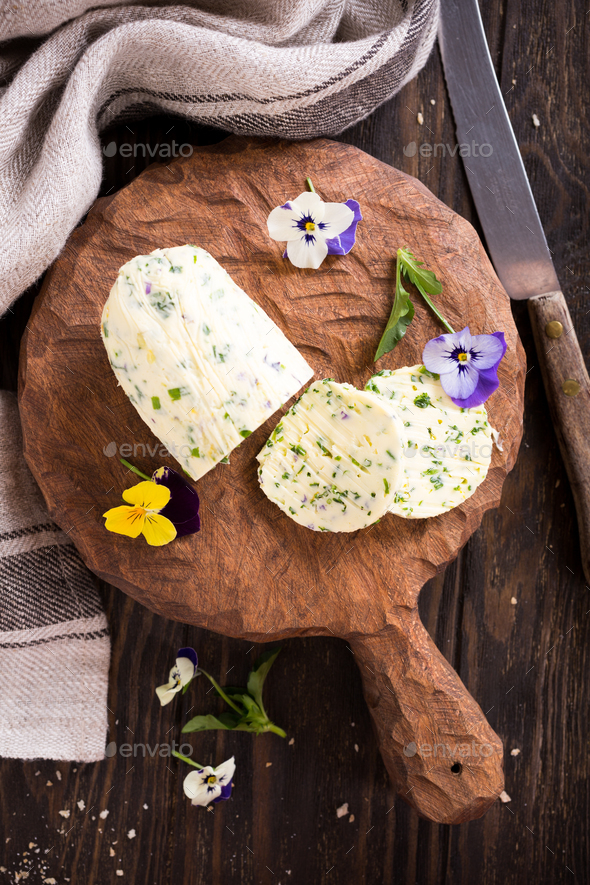 Herb butter with edible flowers Stock Photo by Merinka | PhotoDune
