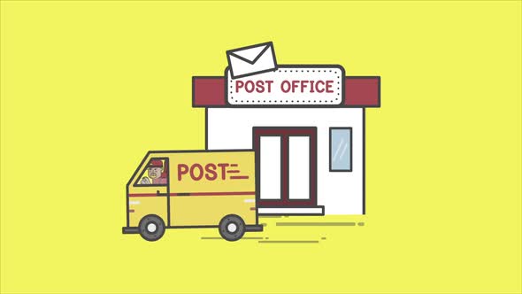 Postman Driving The Across Post Office, Motion Graphics | VideoHive