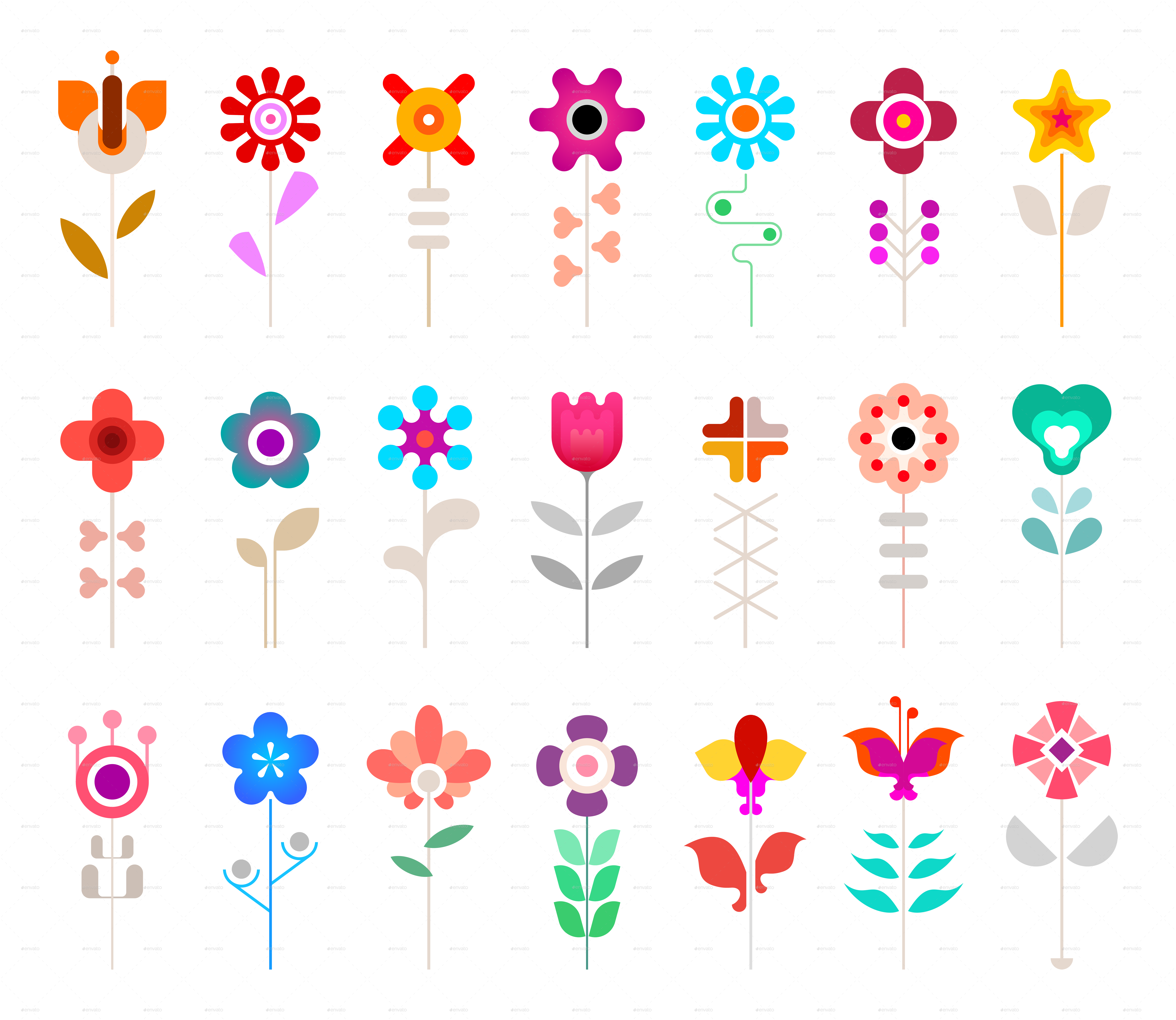 4 Options of a Flower Vector Icon Set, Icons | GraphicRiver