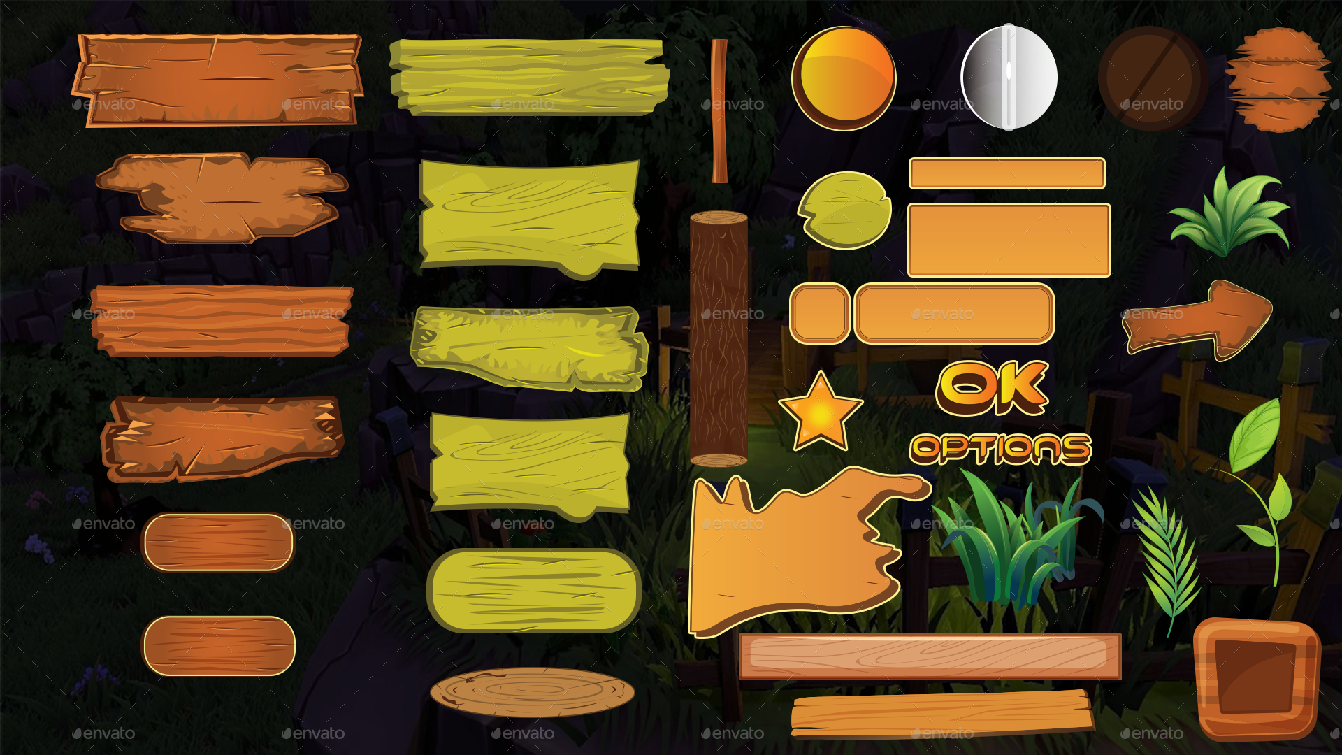 Wooden Theme Game GUI Pack, Game Assets | GraphicRiver