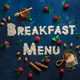 Breakfast menu header, words written with oatmeal. Healthy eating ...