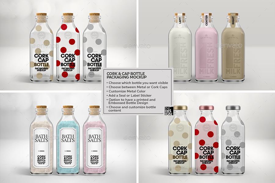 Cork and Metal Cap Bottle Packaging Mock Up, Graphics | GraphicRiver