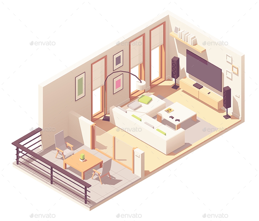 Vector Isometric Rooms Set, Vectors | GraphicRiver