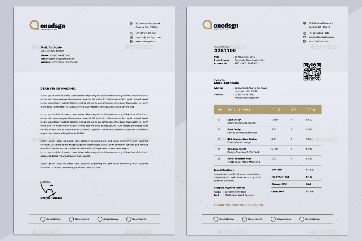 Minimal Invoices with Letterhead, Print Templates | GraphicRiver