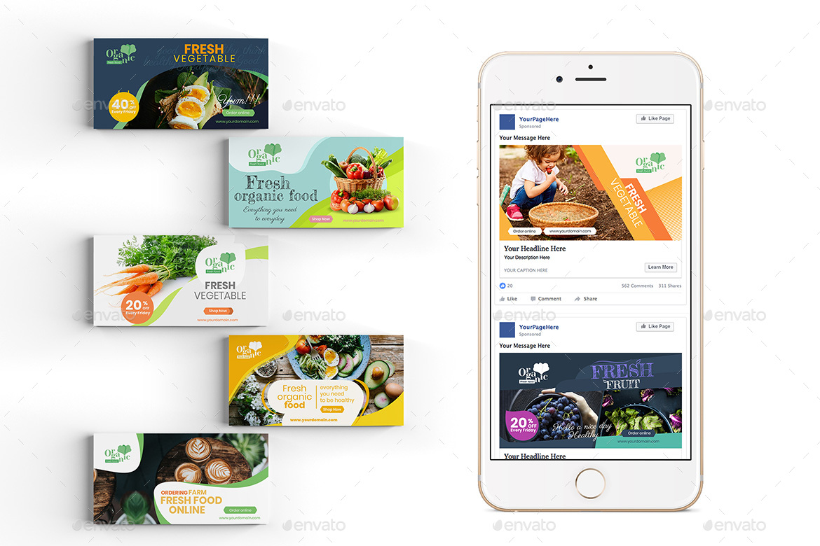 20 Facebook Post Banner - Organic, Web Elements | GraphicRiver