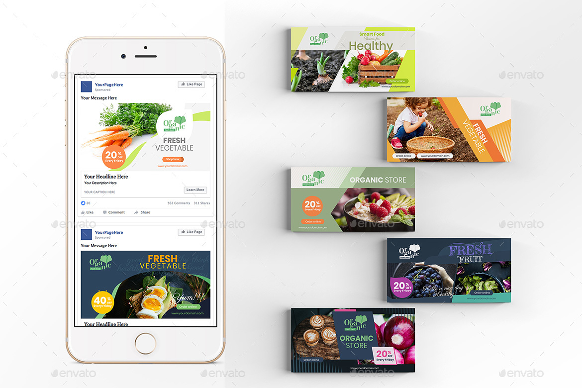20 Facebook Post Banner - Organic, Web Elements | GraphicRiver