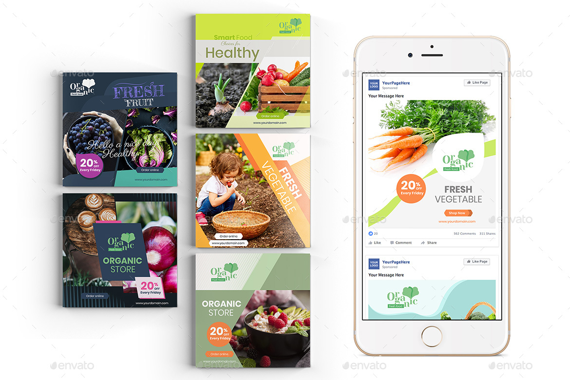 20 Facebook Post Banner - Organic, Web Elements | GraphicRiver