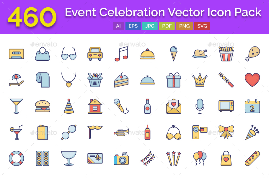 460 Event Celebration Vector Icon Pack, Icons | GraphicRiver