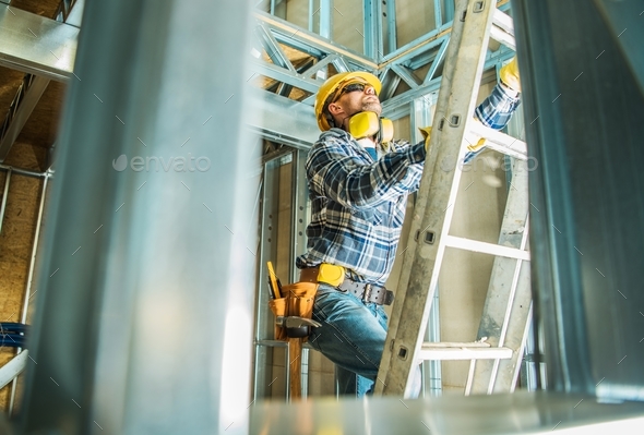 Steel Building Construction Job Stock Photo by duallogic | PhotoDune
