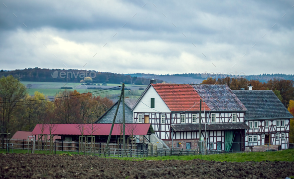 Vintage Old German Architecture Farm House Stock Photo by okanakdeniz