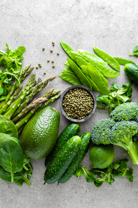 Healthy vegetarian green food concept background Stock Photo by sea_wave