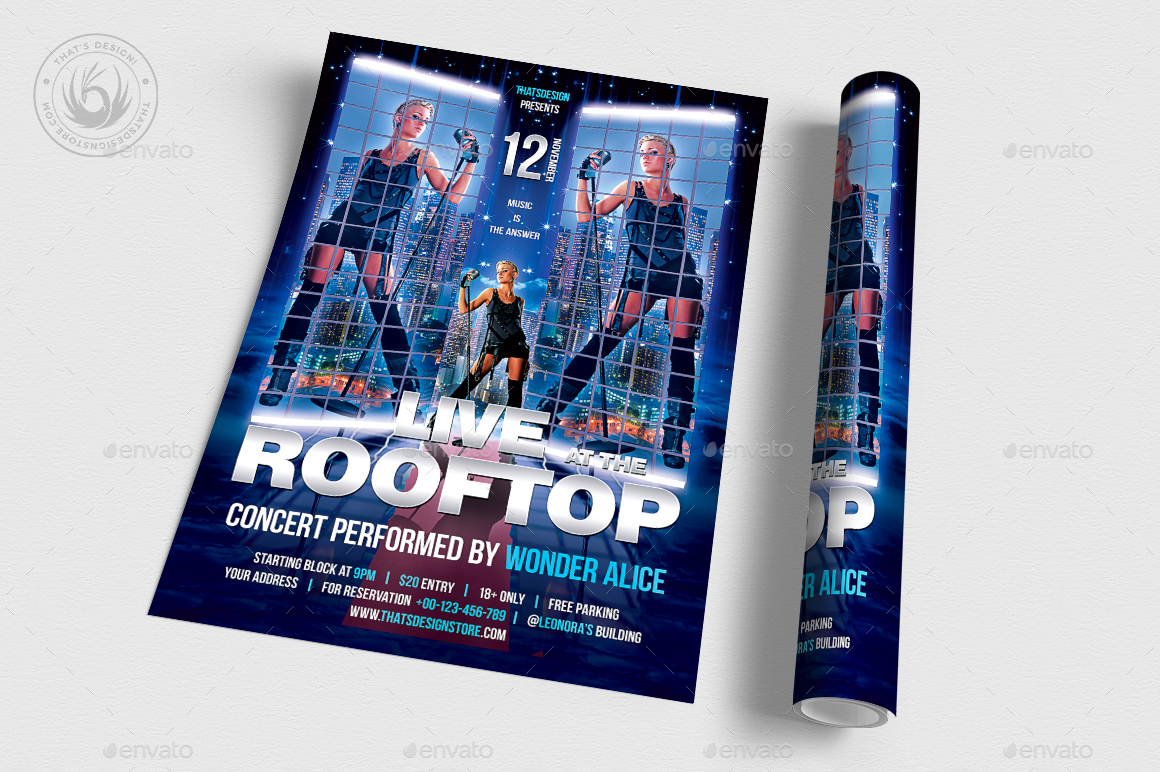 Rooftop Live Flyer Template, Print Templates | GraphicRiver