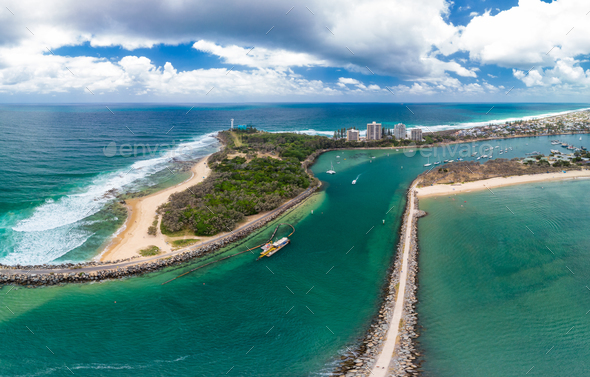 Drone view of famous Mooloolaba beach and marina Stock Photo by mvaligursky
