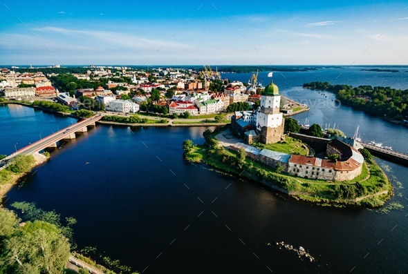 Aerial view of Vyborg city panorama, Russia. Stock Photo by nblxer