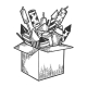 Box with Fireworks Sketch Engraving Vector, Vectors | GraphicRiver