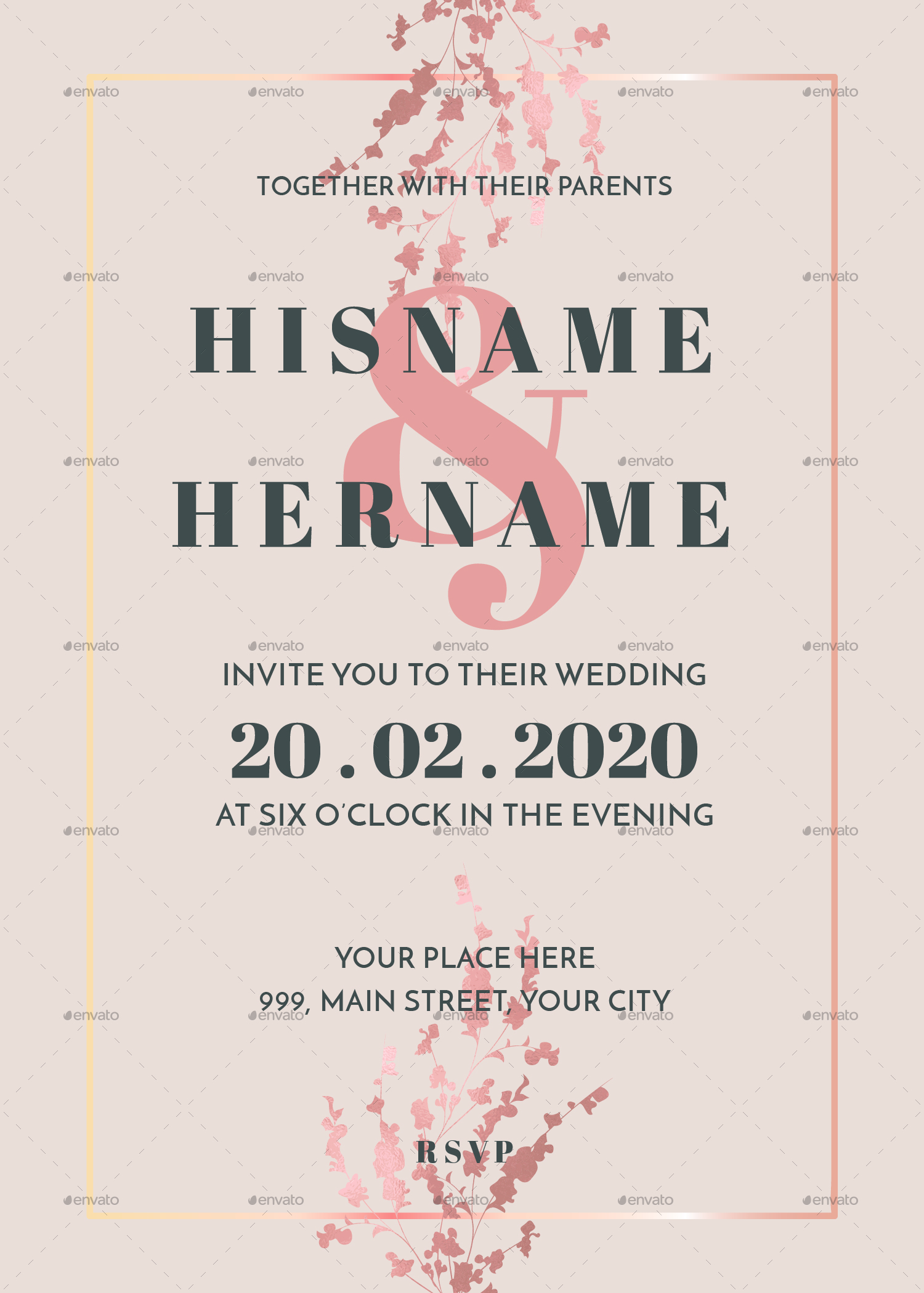 Romantic Blush Wedding Invitation Suite, Print Templates | GraphicRiver