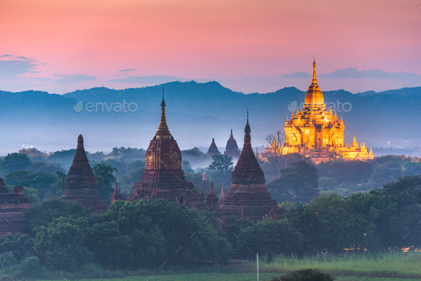Bagan, Myanmar ancient temple ruins landscape in the archaeologi Stock ...