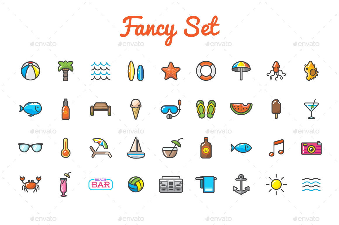 Beach/Bar Icons and Logo Set, Icons | GraphicRiver