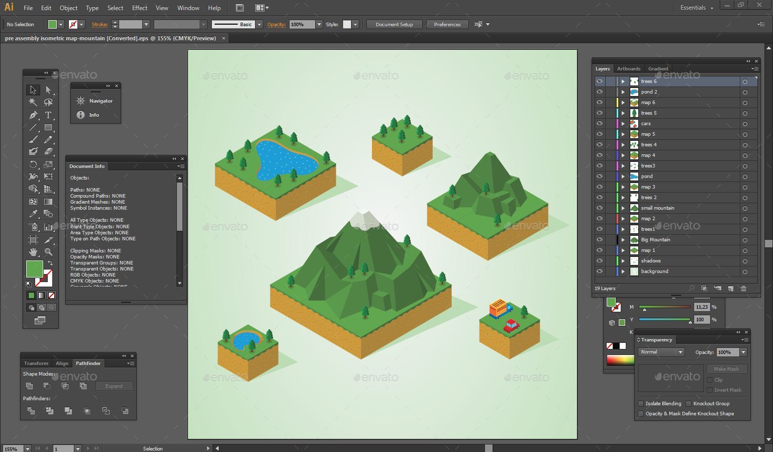 Pre Assembly Isometric Map-Mountain, Vectors | GraphicRiver