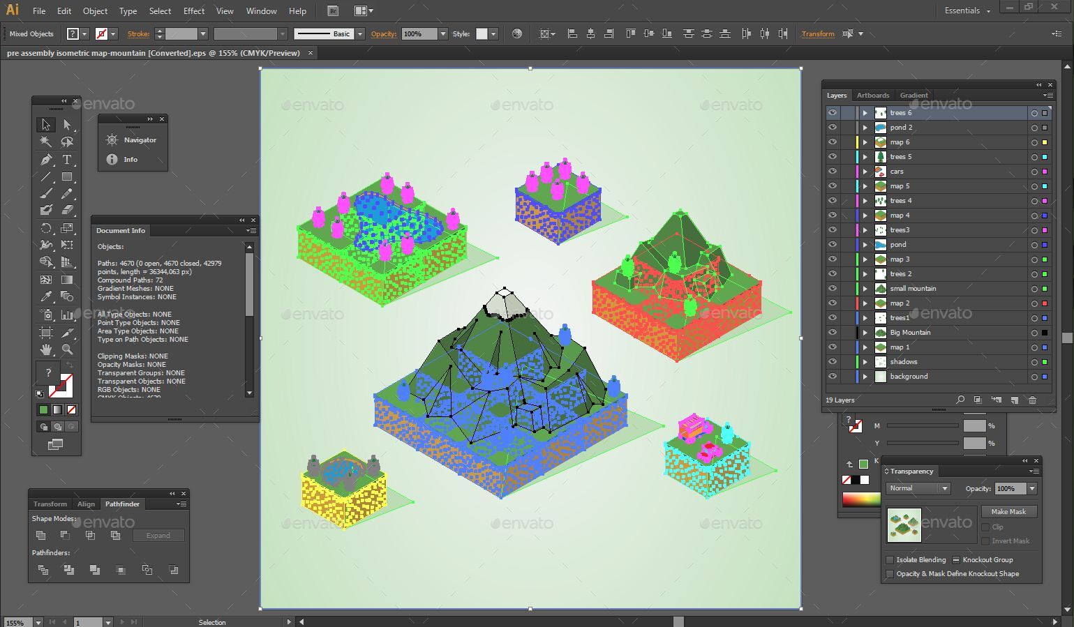 Pre Assembly Isometric Map-Mountain, Vectors | GraphicRiver