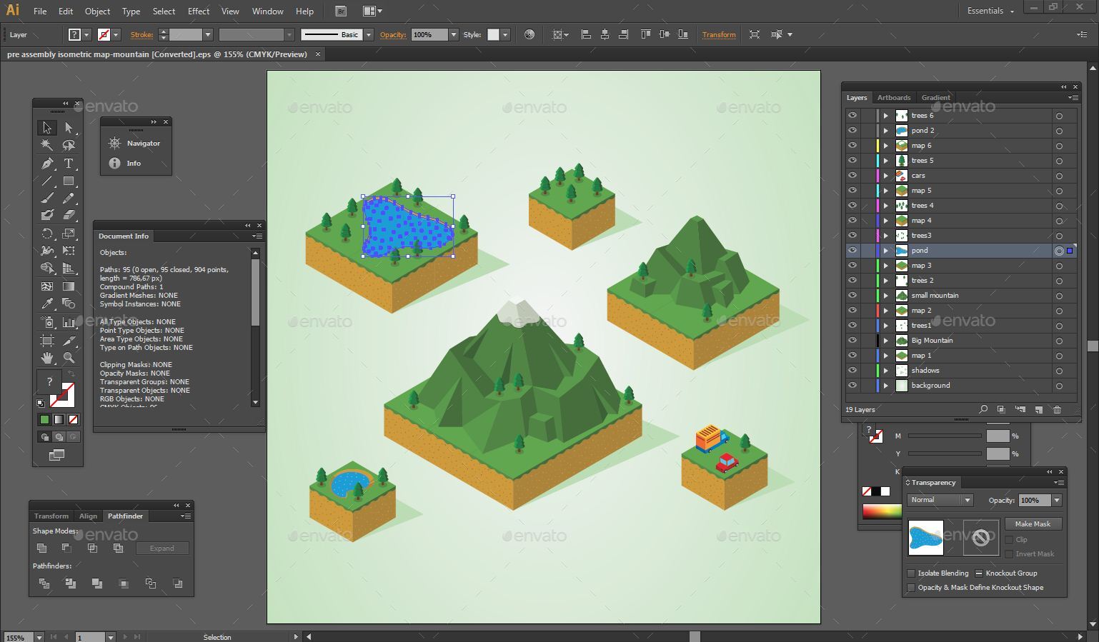 Pre Assembly Isometric Map-Mountain, Vectors | GraphicRiver