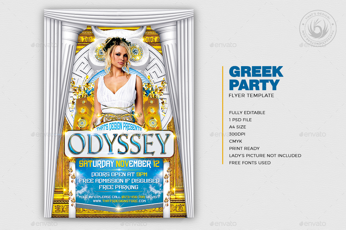Greek Party Flyer Template, Print Templates | GraphicRiver