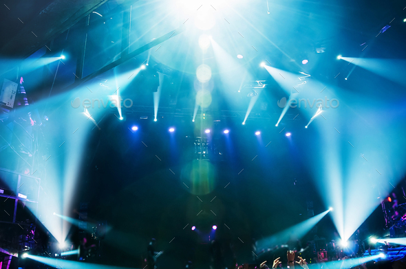 Performance of the musicians on the rock concert, filming for ...