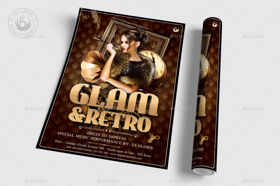 Retro Glam Flyer Template V2, Print Templates | GraphicRiver