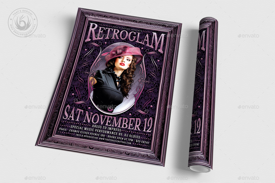 Retro Glam Flyer Template V3, Print Templates | GraphicRiver