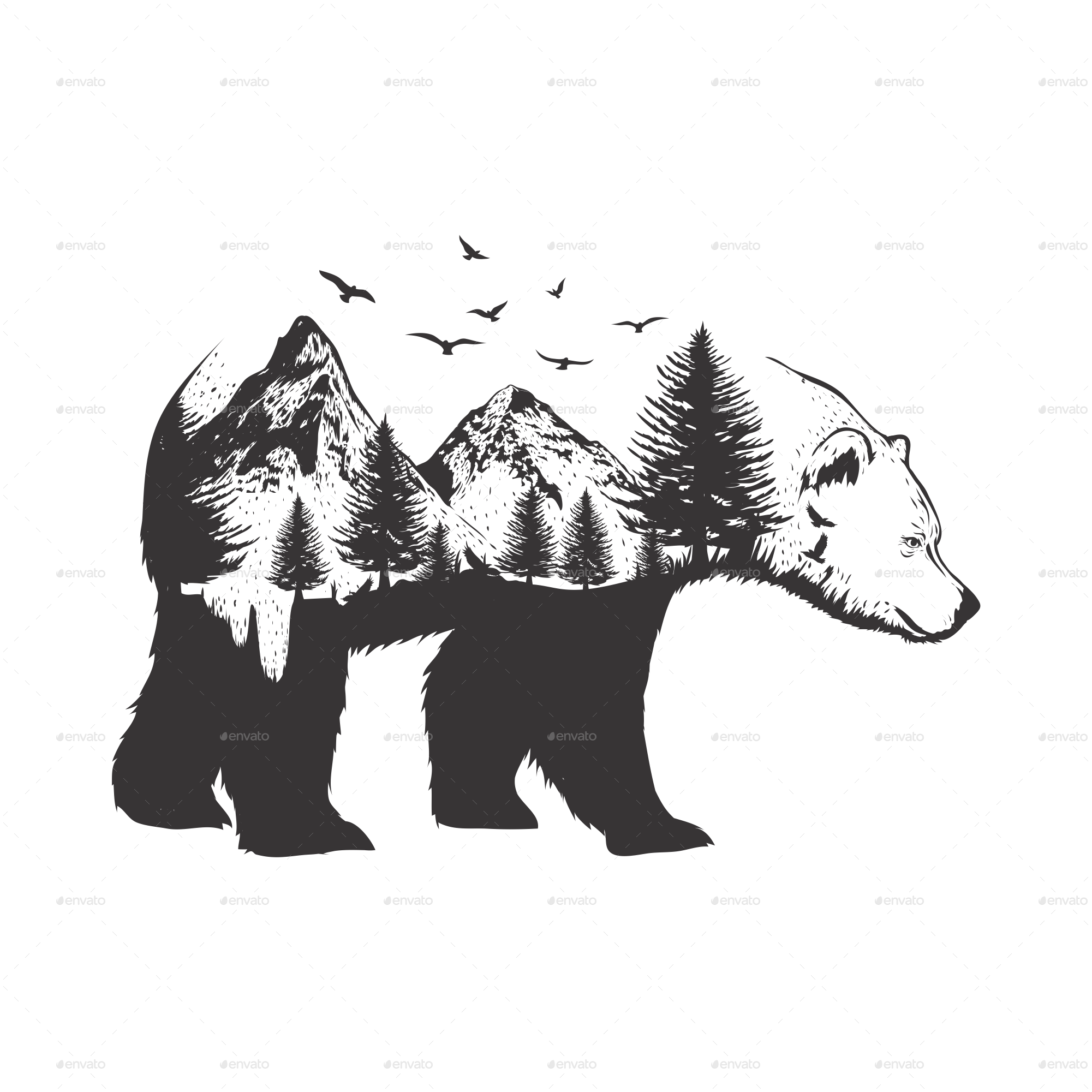 WILDLIFE NEGATIVE SPACE ILLUSTRATION, Vectors | GraphicRiver