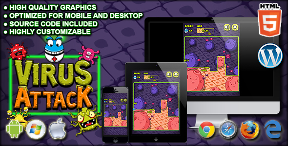 Virus Attack - HTML5 Arcade Game by codethislab | CodeCanyon