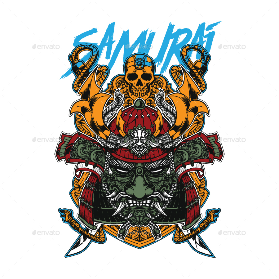 Samurai Shield Illustration, T-Shirts | GraphicRiver