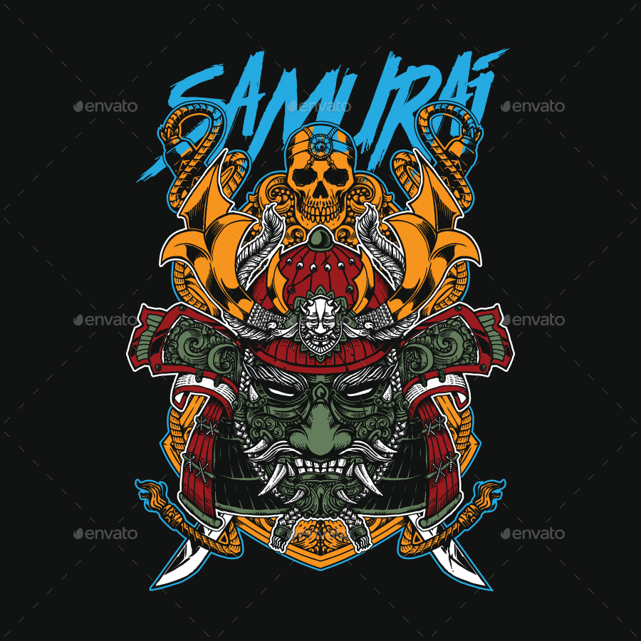 Samurai Shield Illustration, T-Shirts | GraphicRiver