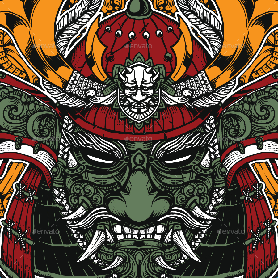 Samurai Shield Illustration, T-Shirts | GraphicRiver