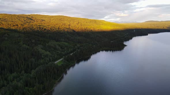 Soft, glowing sunlight hitting the forest treeline surrounding Dease ...